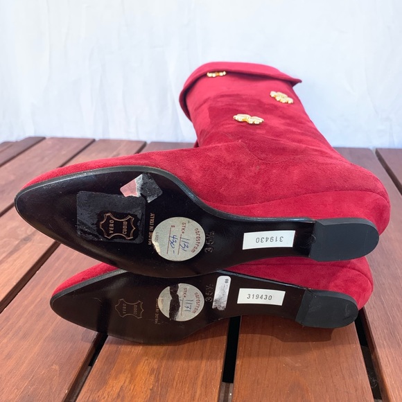 Escada | Shoes | Escada Studded Flowers Red Suede Leather Boots | Poshmark